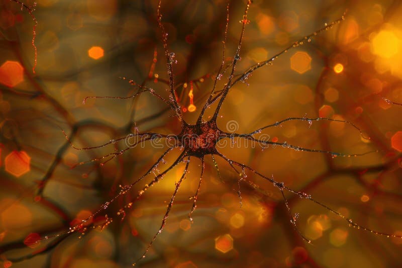 Neuron Transmitting Signals in the Brain on Orange Background Stock ...