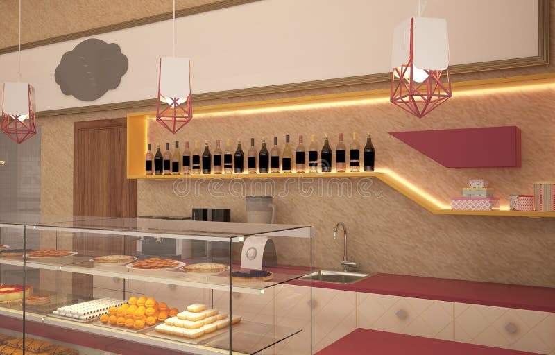 3D Visualization of a Bakery Interior Design Stock Illustration ...