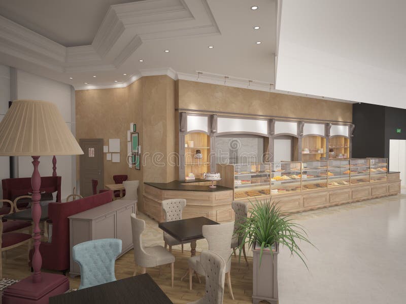 3D Visualization of a Pastry Shop Interior Design Stock Illustration ...
