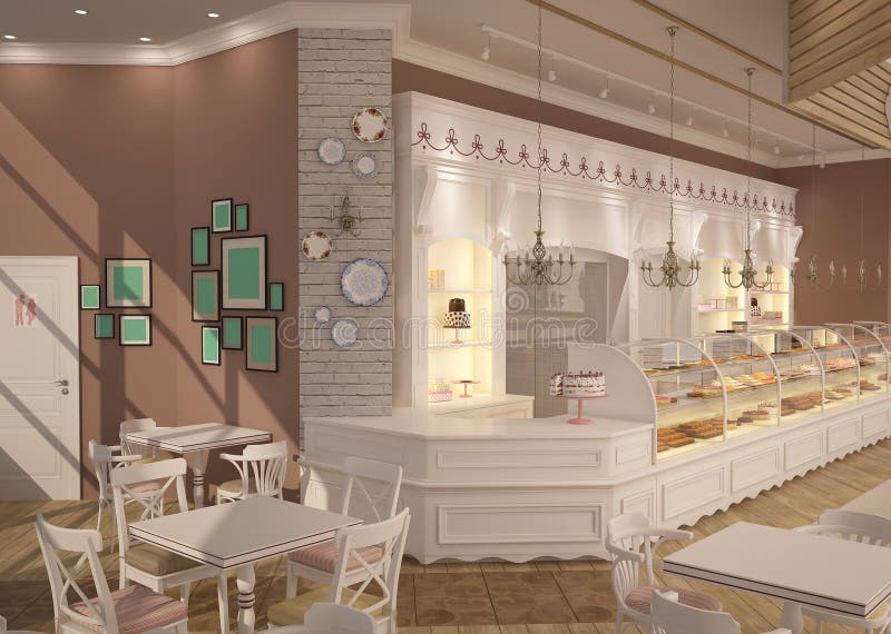 3D Visualization of a Bakery Interior Design Stock Illustration ...