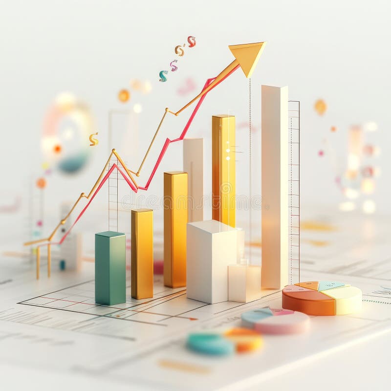 3D Geometric Forms with Illuminated Bar Graph Showcasing Revenue Growth ...