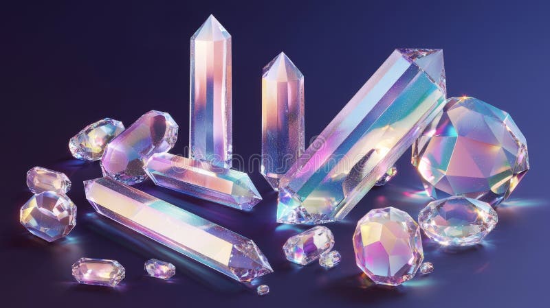 3D Geometric Hologram Shape Render of a Modern Cube, Pyramid, and Donut ...