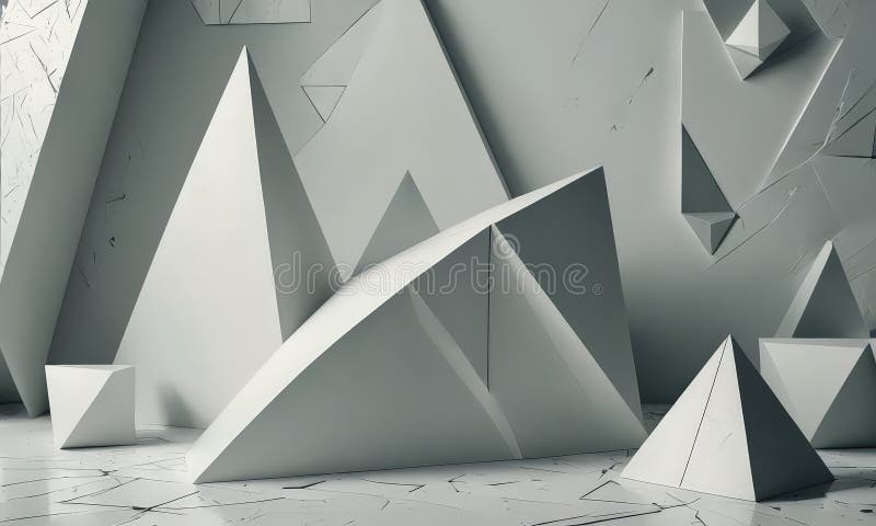 3D Geometric Landscape Features Variety White Triangular Shapes ...