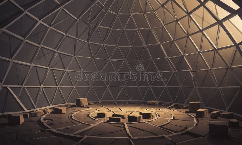 3D Geometric, Metallic Structure with Circular Platform and Triangular ...