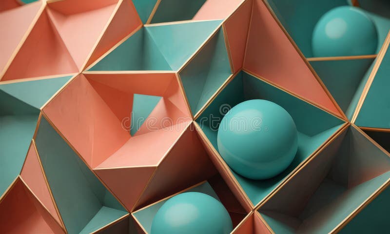 3D Geometric Pattern Features Blue and Pink Cubes and Spheres Arranged ...
