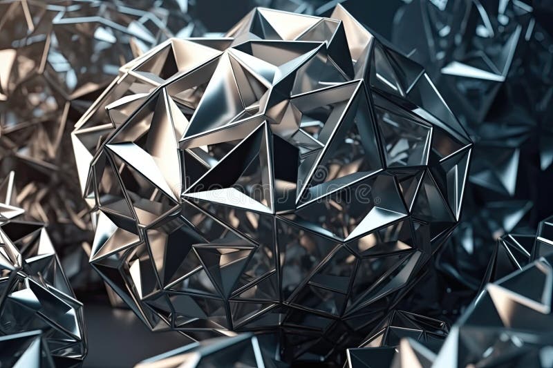 3D Geometric Shape Background, Abstract Polyhedrons Metallic Hues ...