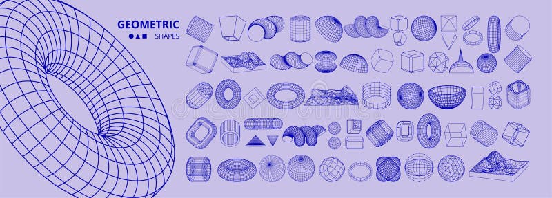 3d Geometric Shapes. Abstract Wireframe, Circle Grid, Sphere Tech ...