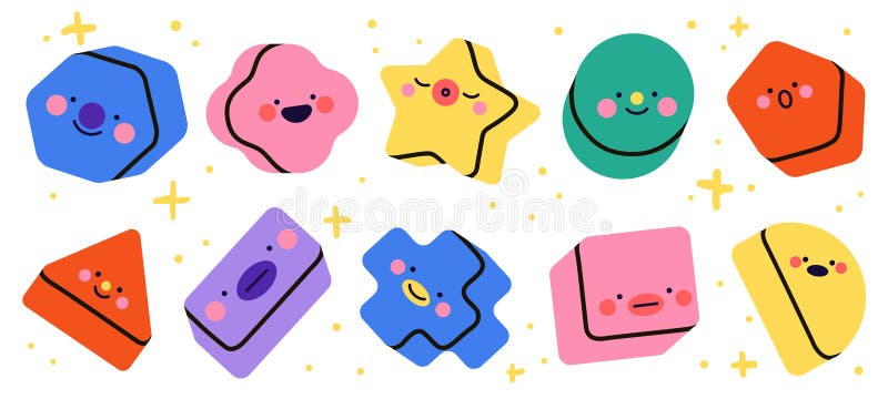 3d Geometric Shapes Emotions. Cute Basic Figures with Funny Faces ...