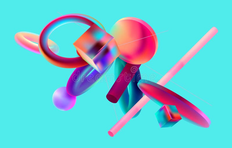 3D Geometric Shapes in Glass Morphism Style. Stock Vector ...