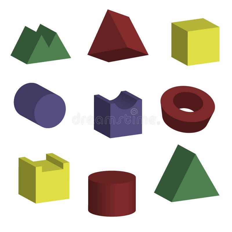 3D Geometric Shapes with Isometric Views. Stock Vector - Illustration ...