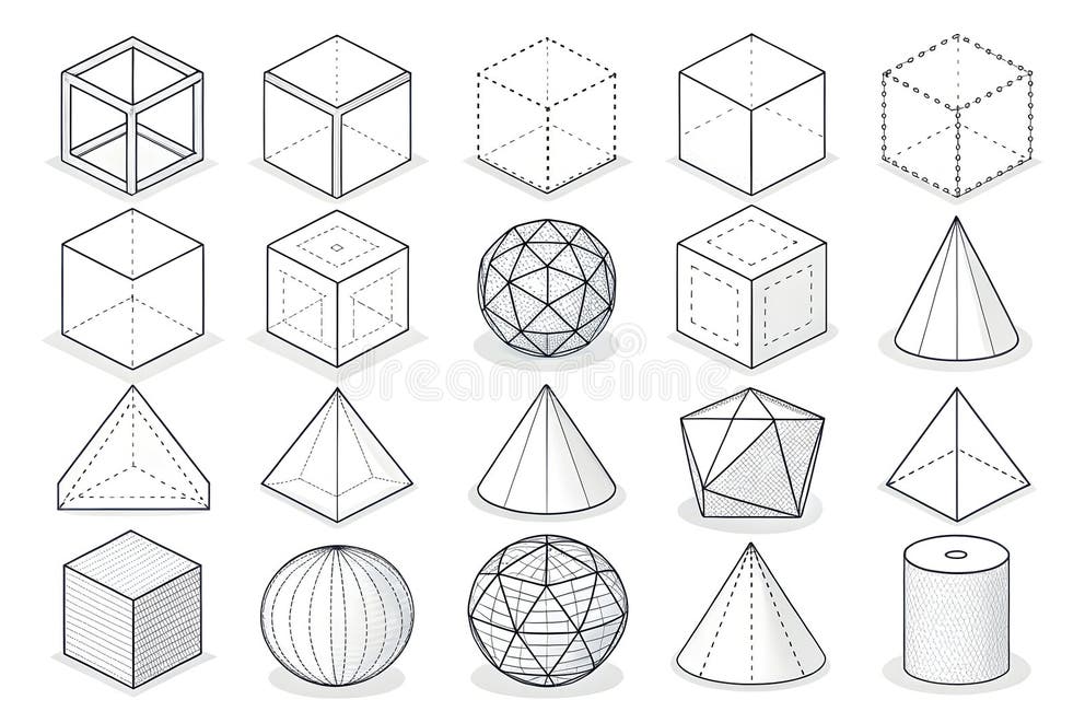 3D Geometric Shapes with Outline Objects Stock Illustration ...