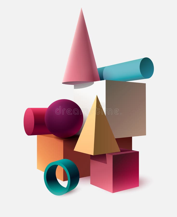 3D Geometric Shapes. Realistic Vector Still Life Stock Vector ...