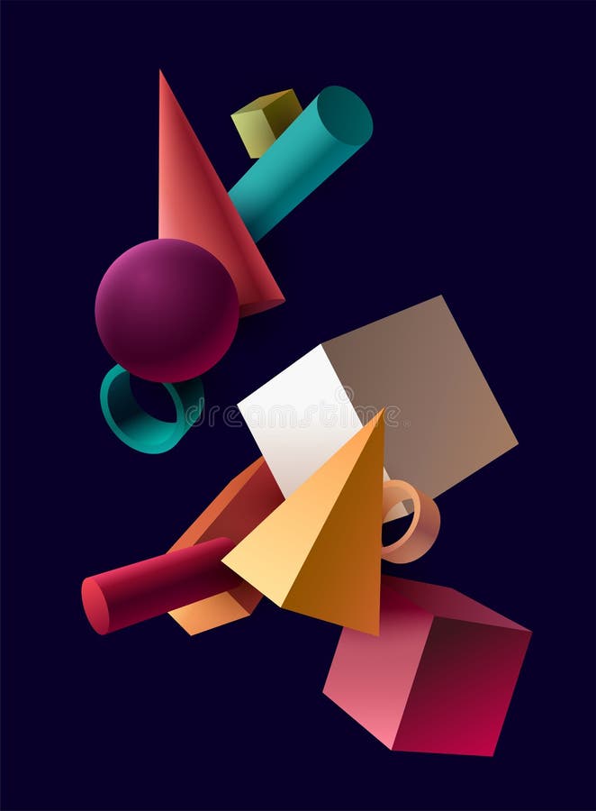 3D Geometric Shapes. Realistic Vector Still Life Stock Vector ...