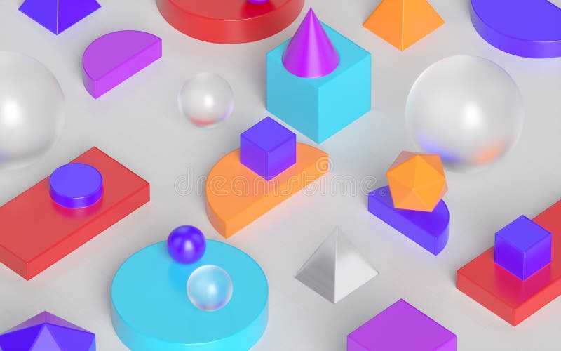 3d Geometric Shapes Render with Realistic Lighting Stock Illustration ...