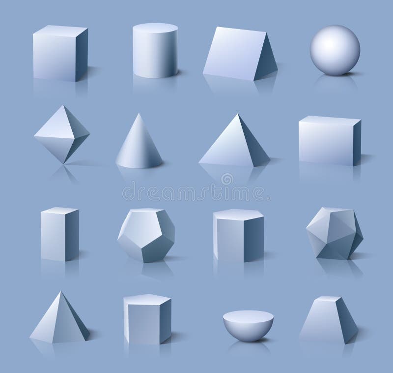 3d Geometric Shapes Set Cube Cylinder Pyramids Stock Vector