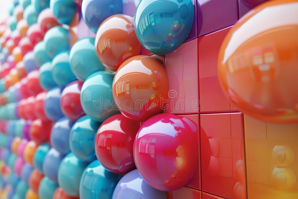 3D Geometric Spheres on Tiled Surface with Vibrant Colors Generated ...