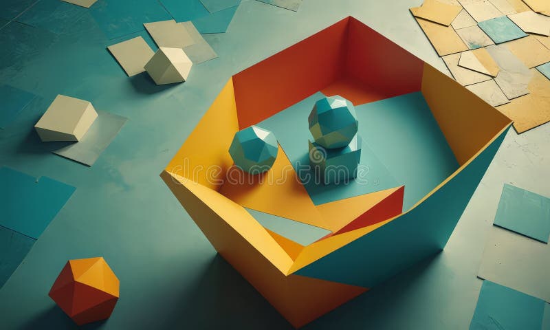 3D Geometric Structure Features Blue Cube, Two Blue Cubes, and Red Cube ...