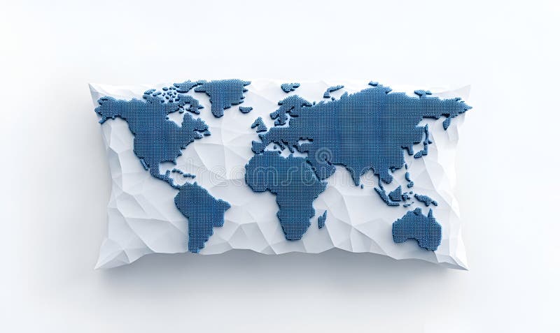 3D Geometric World Map Design on White Background for Modern Decor ...