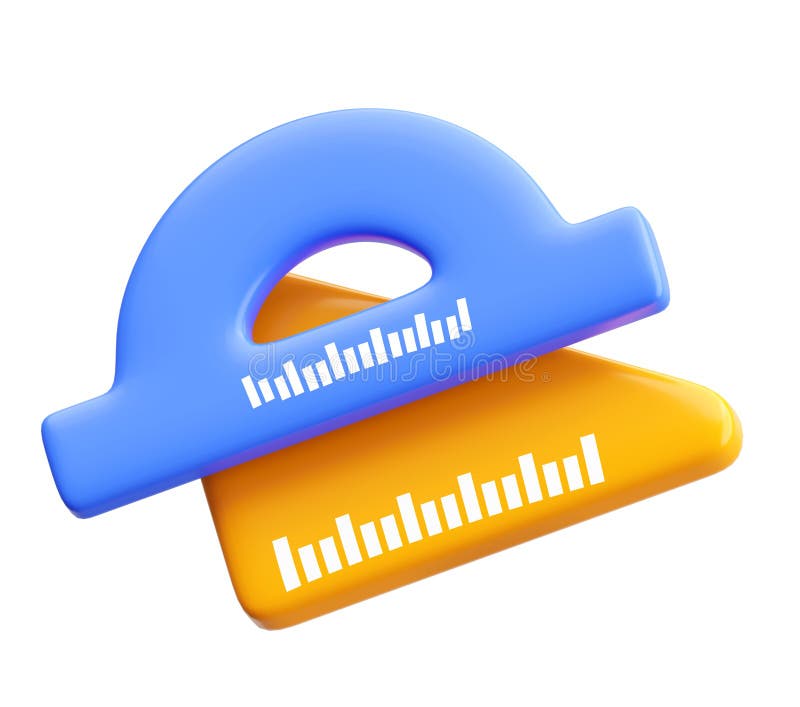 3D Geometry Tools Icon with Protractor and Triangle Ruler for School ...