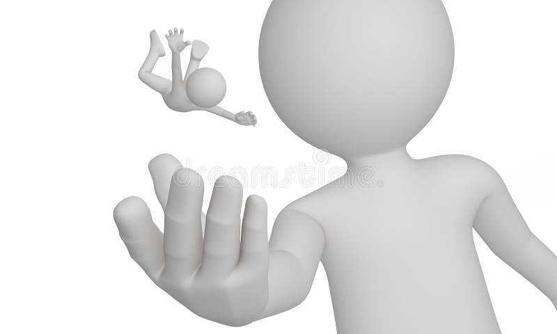3d Giant Open His Hand To Catch Falling Small Man Stock Illustration ...