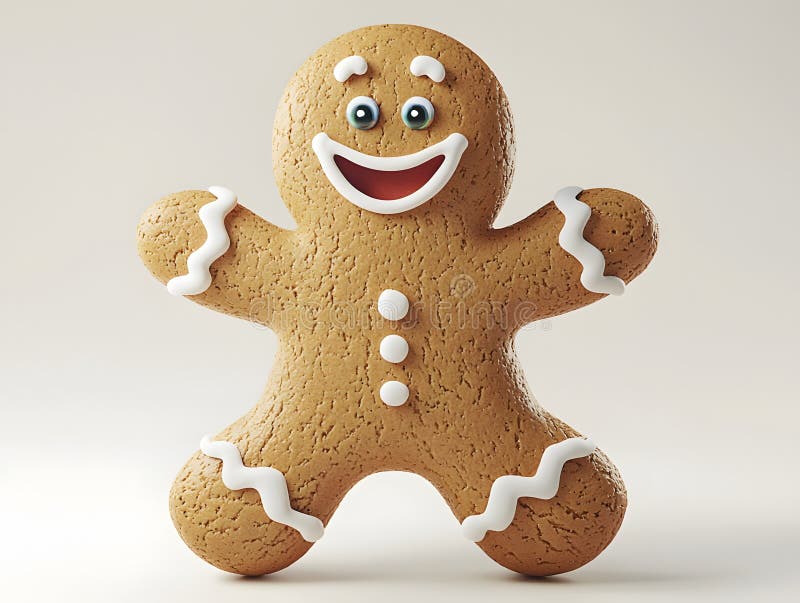 3D Gingerbread Man Character with Icing Details Stock Illustration ...