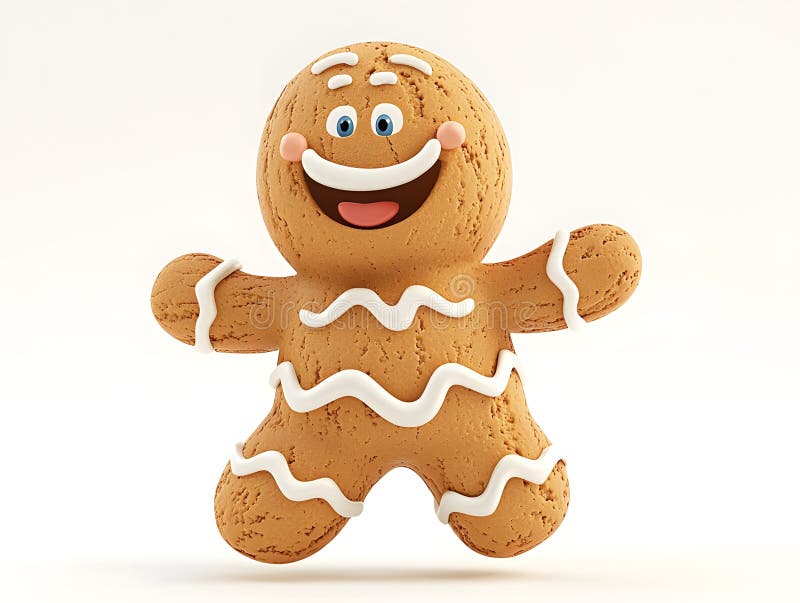 3D Gingerbread Man Character with Icing Details Stock Illustration ...