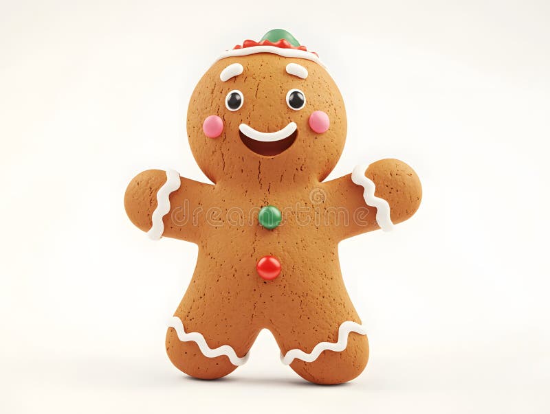 3D Gingerbread Man Character with Icing Details Stock Illustration ...