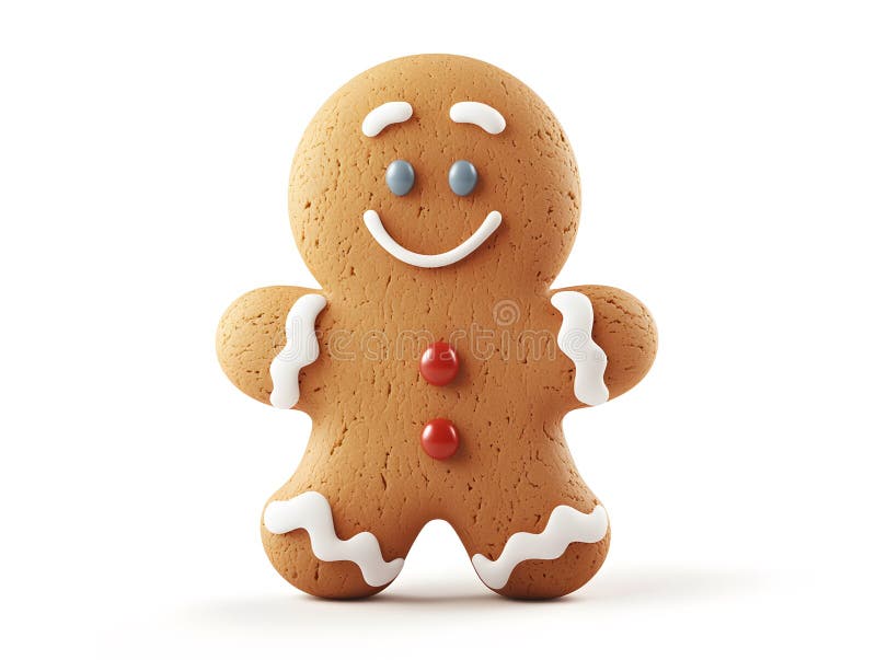 3D Gingerbread Man Character with Icing Details Stock Illustration ...
