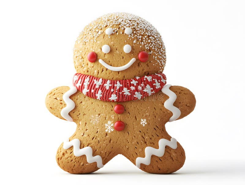 3D Gingerbread Man Character with Icing Details Stock Illustration ...