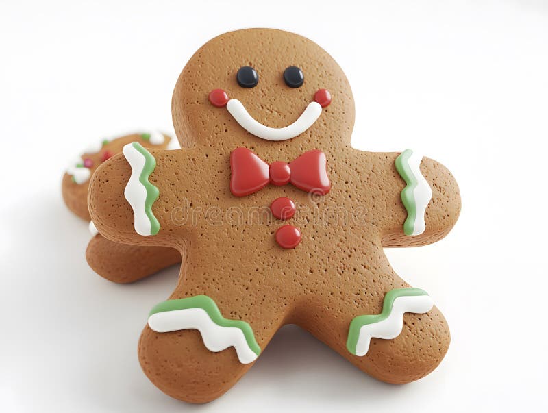 3D Gingerbread Man Character with Icing Details Stock Illustration ...