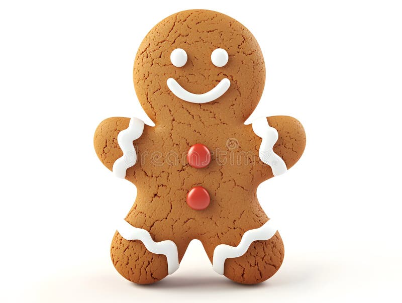 3D Gingerbread Man Character with Icing Details Stock Illustration ...