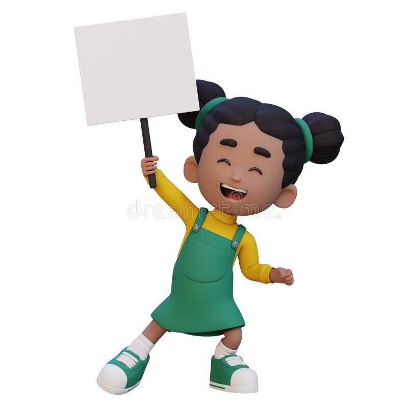 3D Girl Character Holding a Blank Placard Stock Image - Illustration of ...