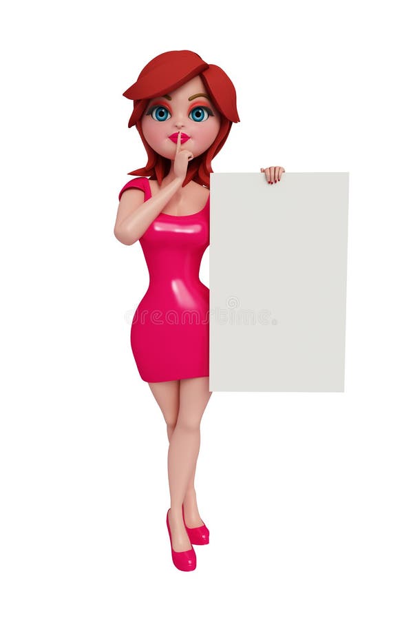 3d girl with sign board. stock illustration. Illustration of render ...