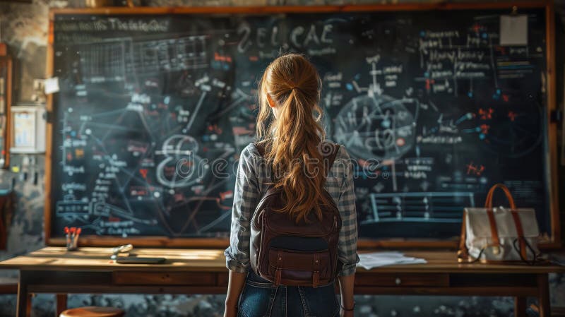 3D Girl Solving Math Problems on a Digital Blackboard Classroom Setting ...