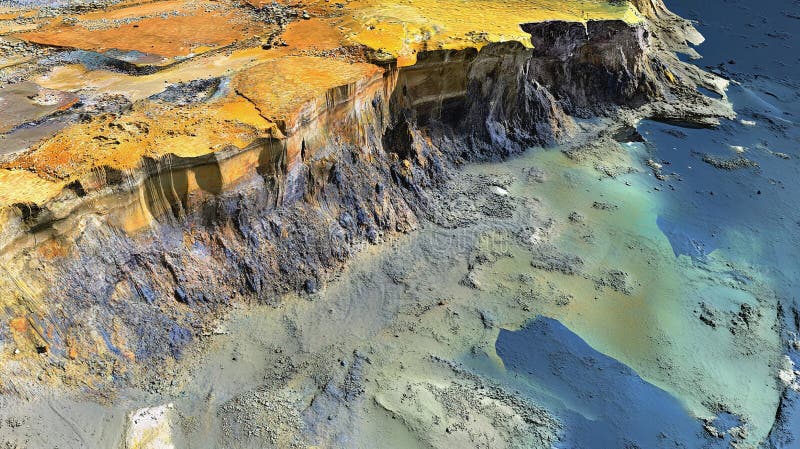 3D GIS Aerial Visualization of a Coastal Cliff Highlighting Elevation ...