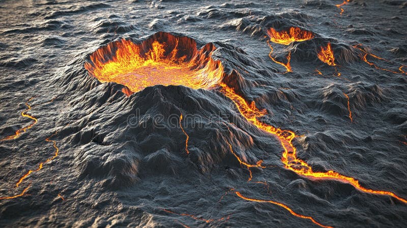 3D GIS Map of a Volcanic Region Displaying Elevation Data Lava Flow ...