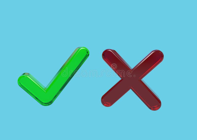 3d Glass Check and Cross Mark. 3d Render Stock Illustration ...