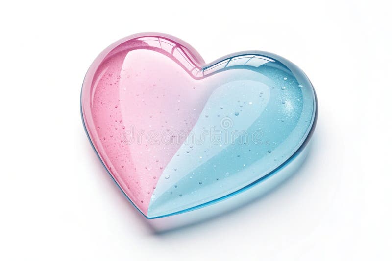 3D Glass Heart Icon with Pastel Pink and Blue on White Background ...