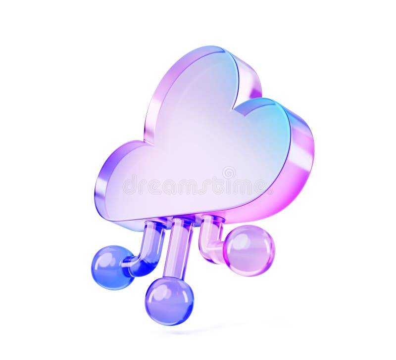 3d Glass Holographic Purple Cloud Icon Render. Concept of Digital Data ...