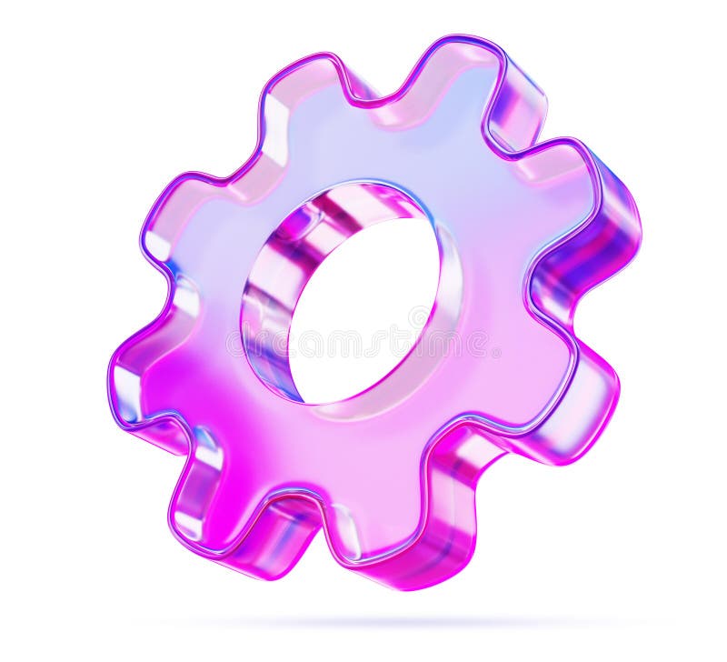 3d Glass Holographic Gear Icon with Pink Purple Gradient Render ...