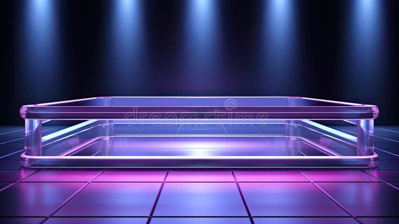 3D Glass Platform with Studio Lights on a Purple-Blue Background - AI ...