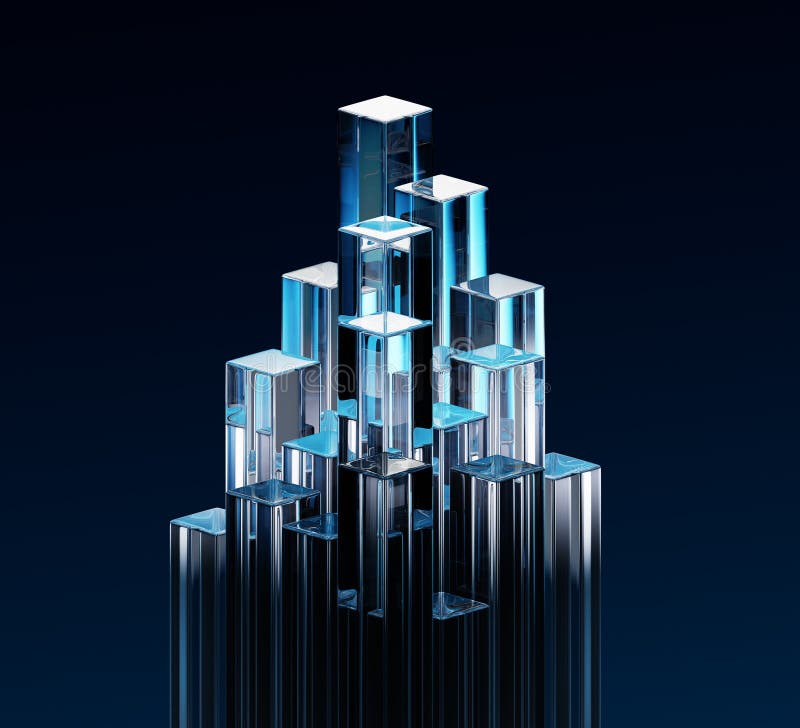 3d Glass Transparent Rectangle Pillars on Black Background. Crystal ...