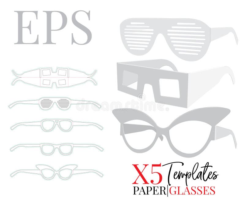 Glasses Template, Paper Frame Eye Glasses. Vector with Die Cut Layers ...