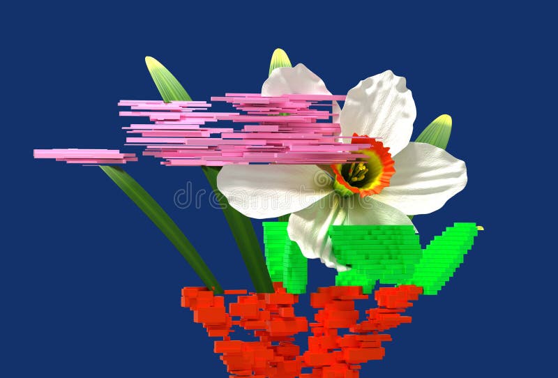 3d Glitch of Flower Narcissus. NFT Concept Stock Illustration ...