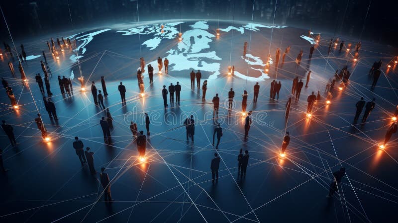 3d Global Network Visualization with Business Professionals Symbolizing ...