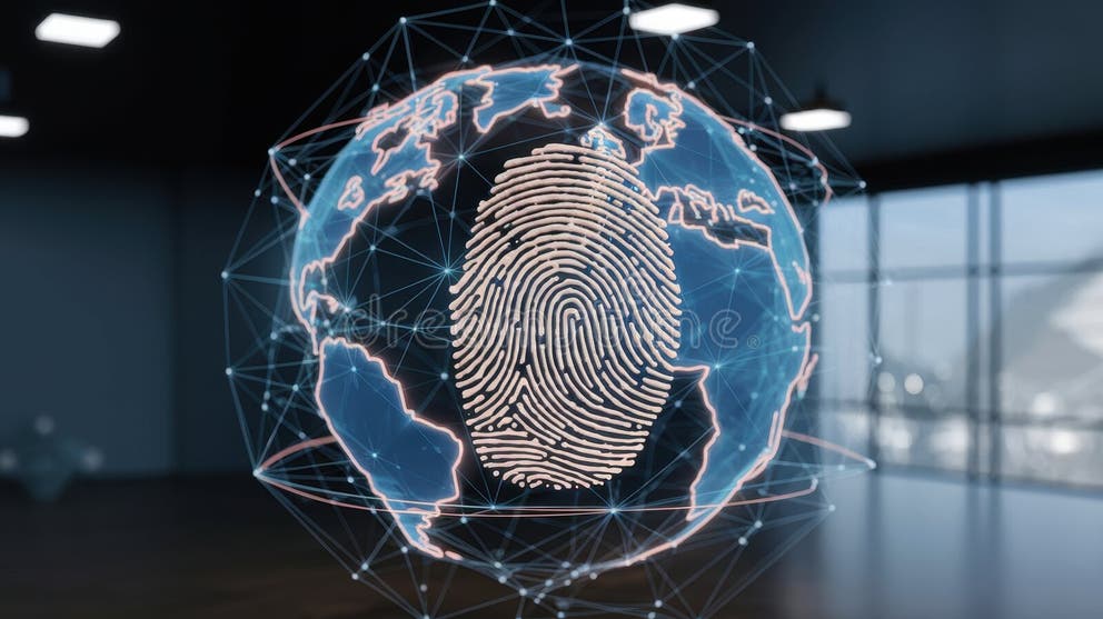 3D Globe with a Digital Fingerprint Overlay, Symbolizing Global ...