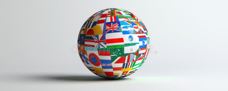3D Globe with Flags from Around the World Symbolizing Global Unity and ...