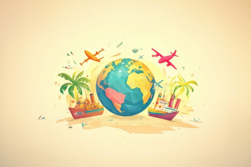 3D Globe with Global Transportation and Logistics Elements Stock ...