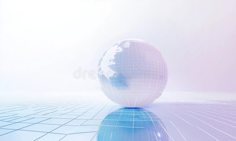 3D Globe with Grid Overlay Reflecting on Surface in Soft Pastel Colors ...