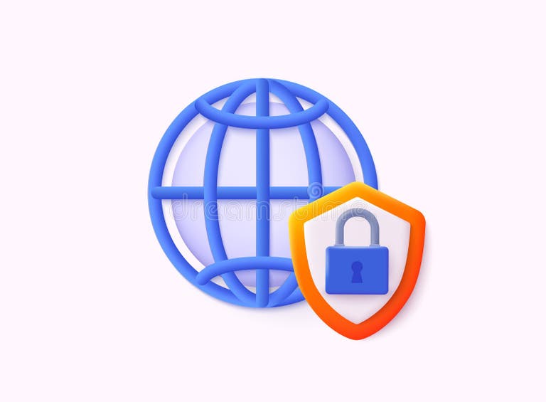 3D Globe Hyperlink Icon. Cyber Security, Shield Lock. Personal Data ...